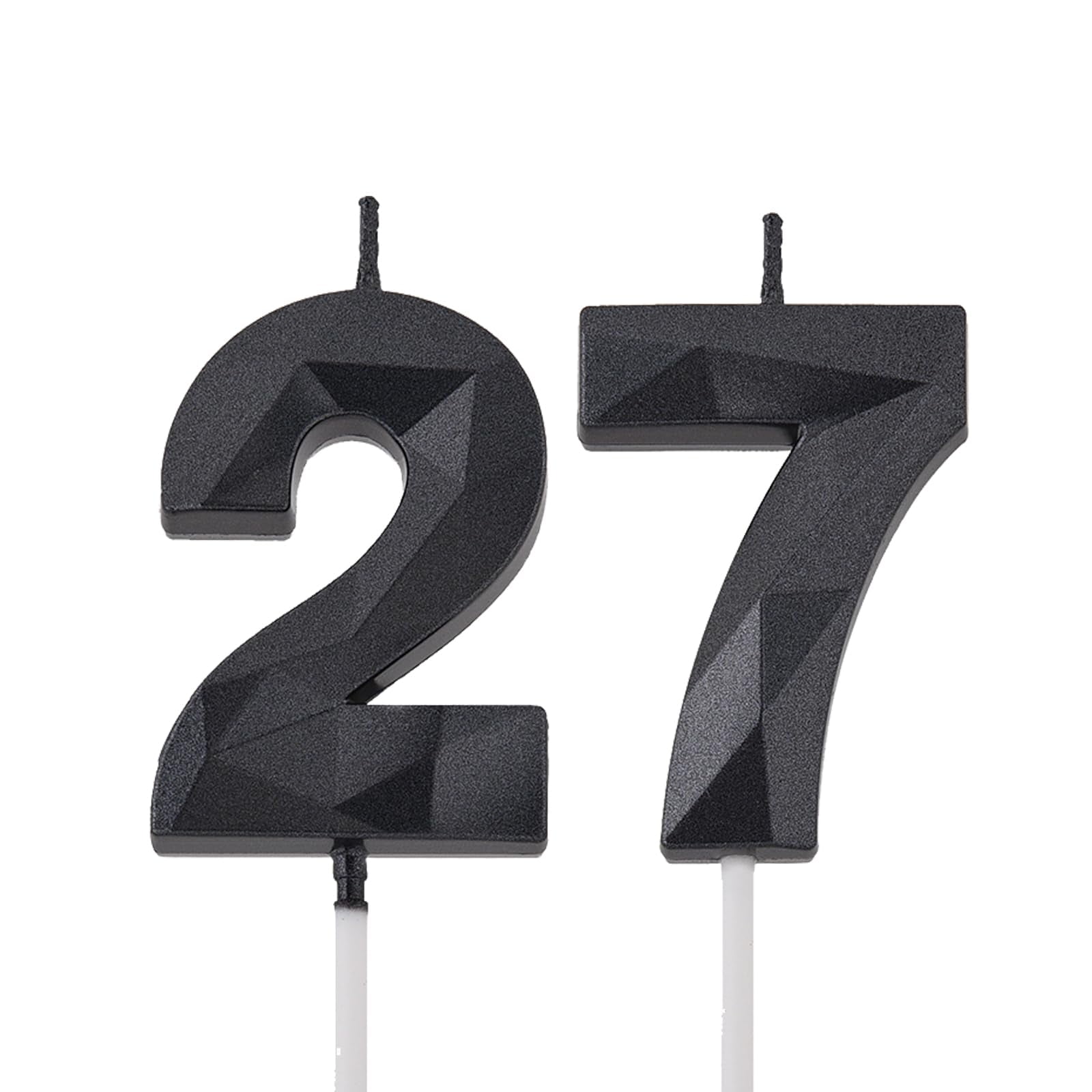 2 inch Black 27 Birthday Candles, 3D Diamond Number 27th Cake Topper ...