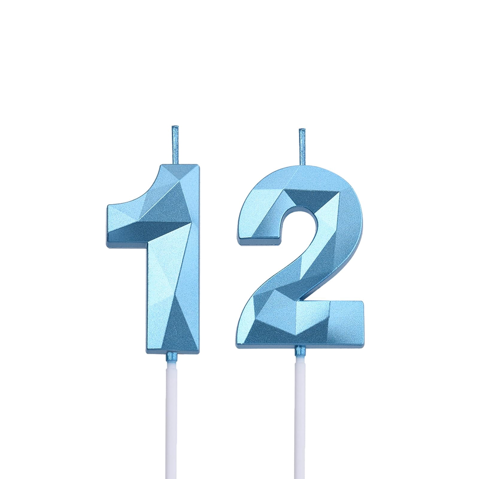 2 inch Blue 12 & 21 Birthday Candles, 3D Diamond Number 12th & 21st ...