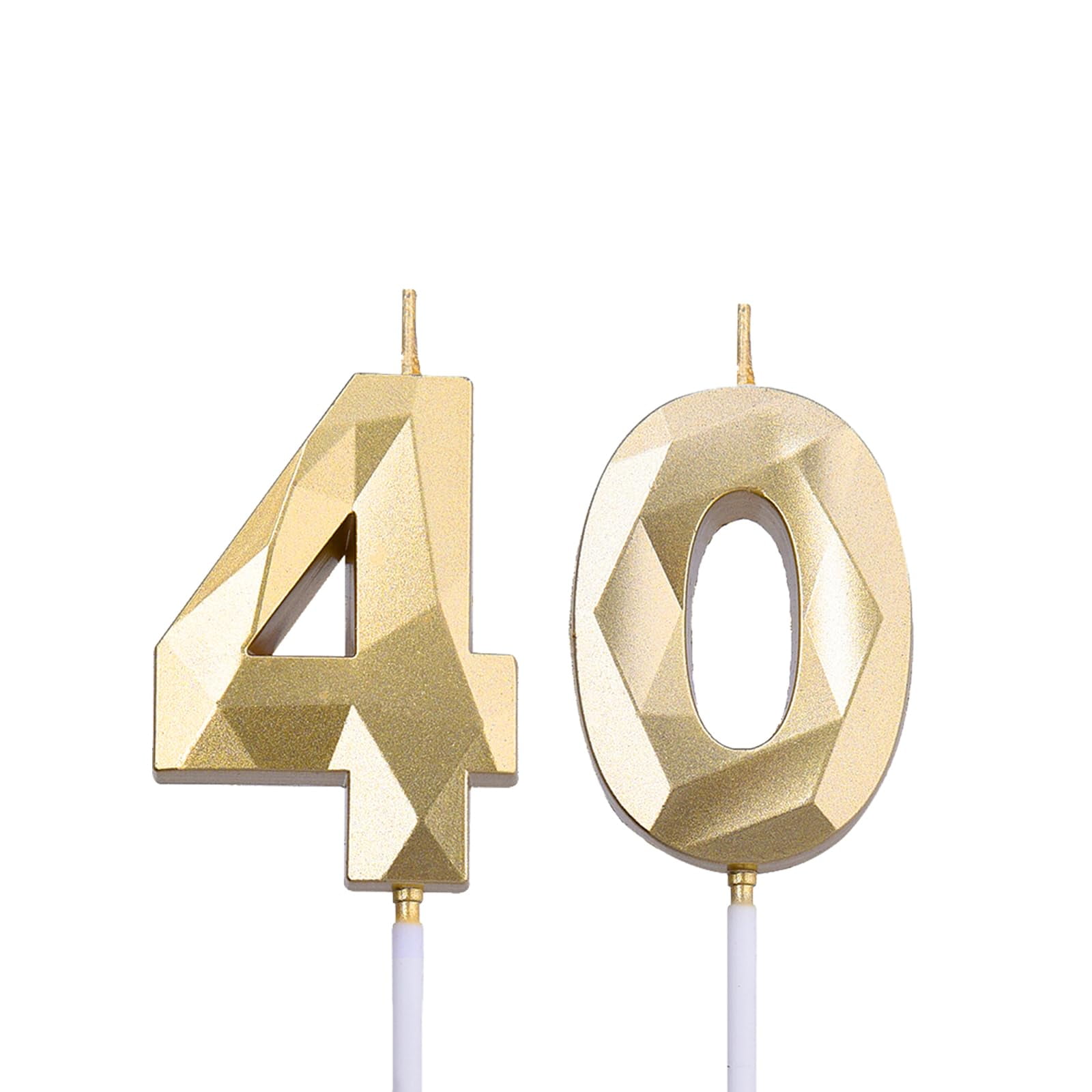 2 inch Gold 40 Birthday Candles, 3D Diamond Number 40 Cake Topper for ...