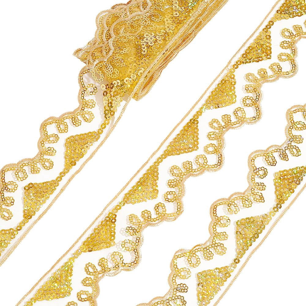 2 inch Gold Lace Ribbons 10 Yards Jacquard Ribbon Floral Lace Trim Lace with Sequins Embroidery ...