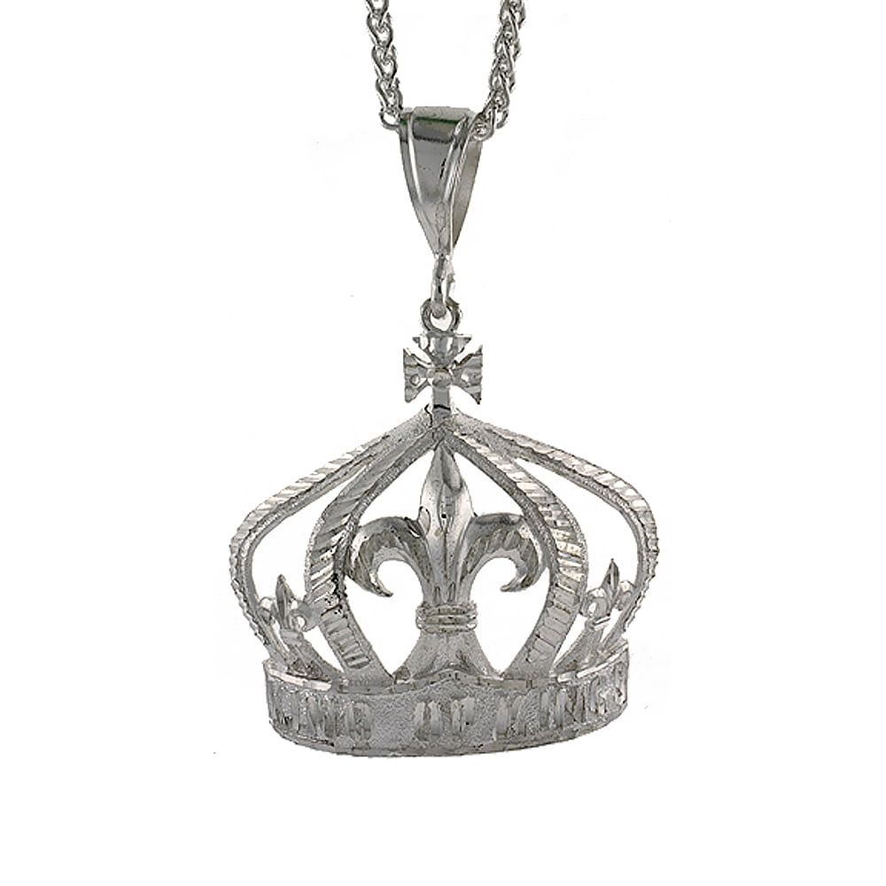 2 inch Large Sterling Silver Crown Pendant for Men Diamond Cut finish ...
