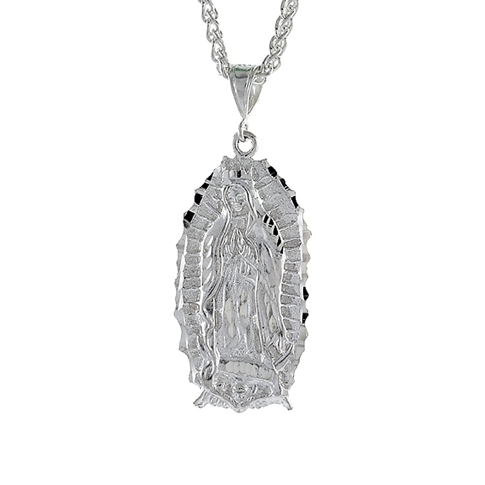 2 inch Large Sterling Silver Guadalupe Pendant for Men Diamond Cut ...
