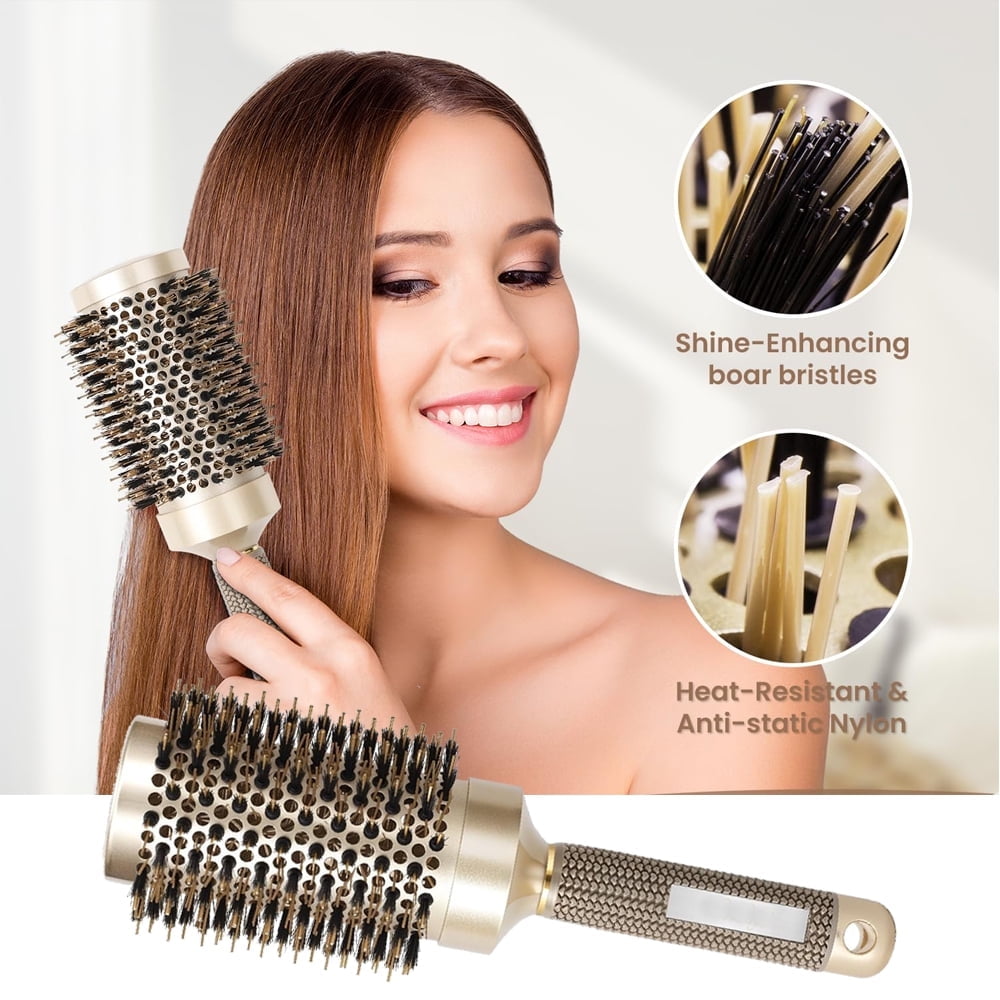 2 inch Round Hair Brush, Boar Bristles, Nano Ceramic Ionic Tech, Anti ...