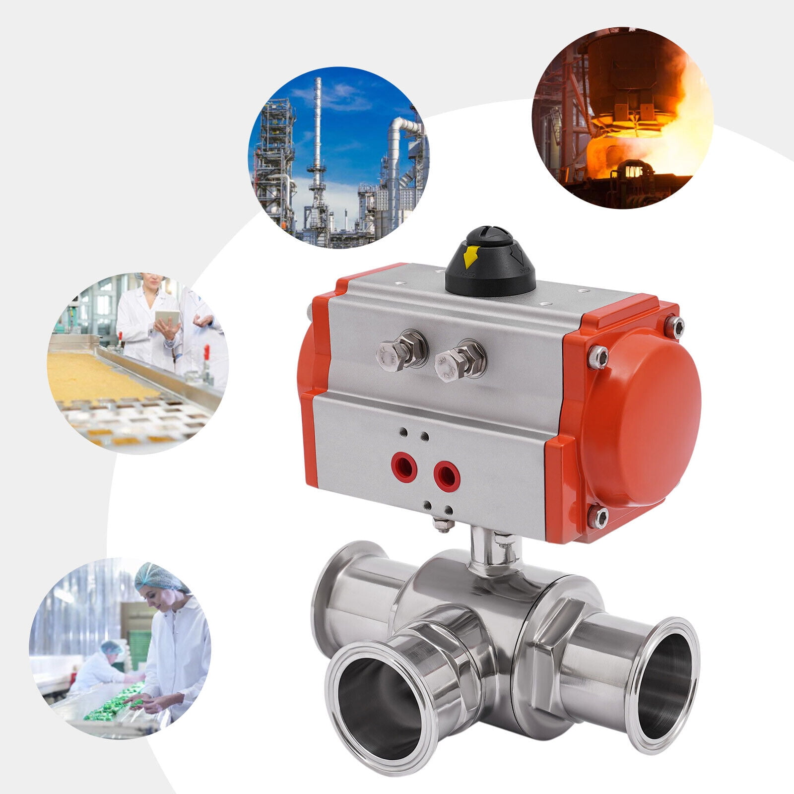 2 inch Stainless Steel Pneumatic Ball Valve 3-Way Air Actuated Ball ...