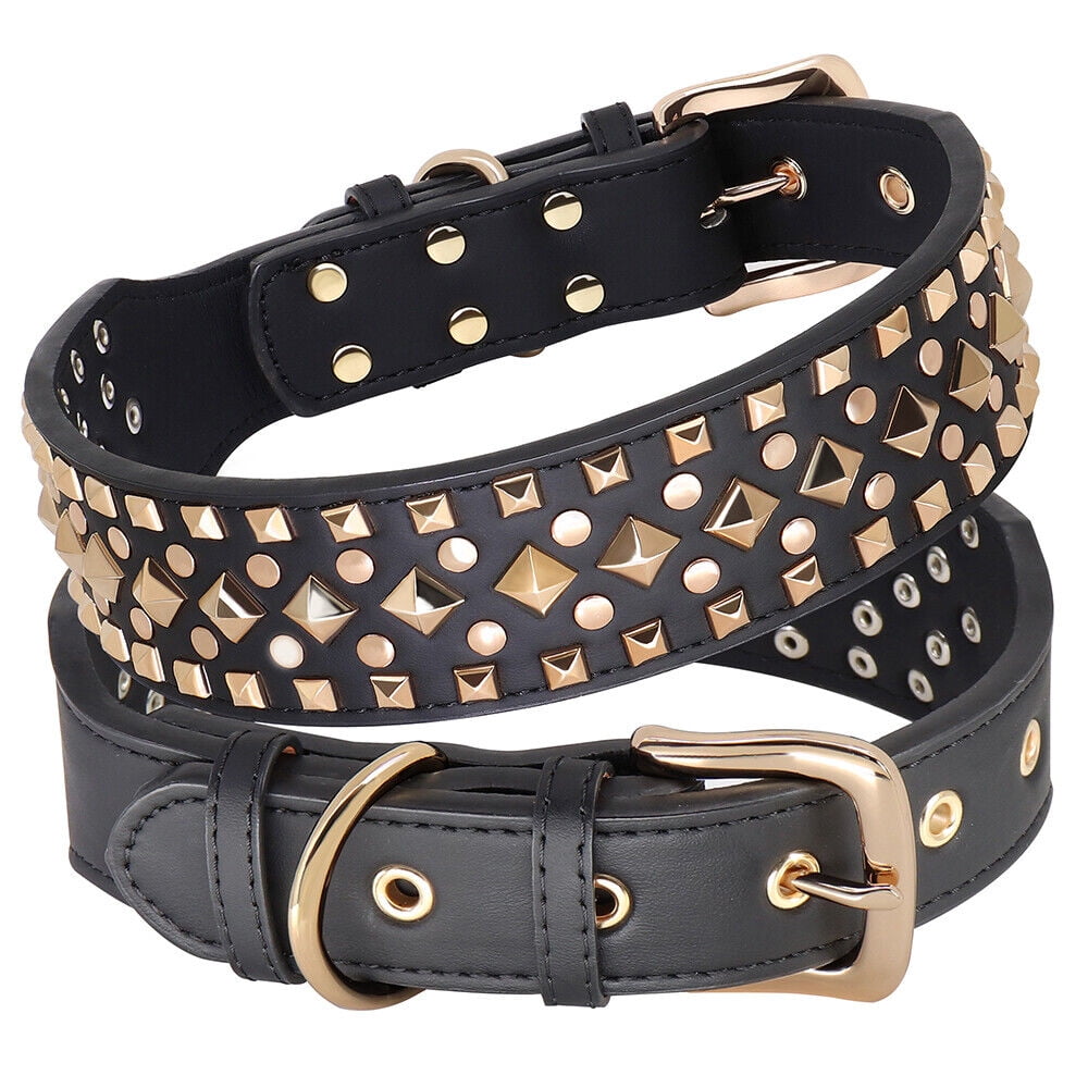 2 inch Wide Studded Leather Dog Collars for Large Dogs, Unique Rivet ...