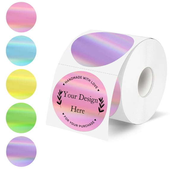 2 inch round holographic thermal labels, rainbow glitter printable ...