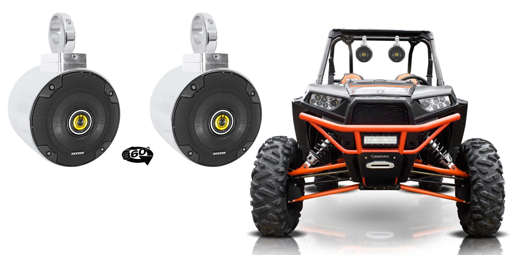 (2) kicker CSC54 5.25" 360° Degree Swivel Chrome Tower Speakers For RZR ...