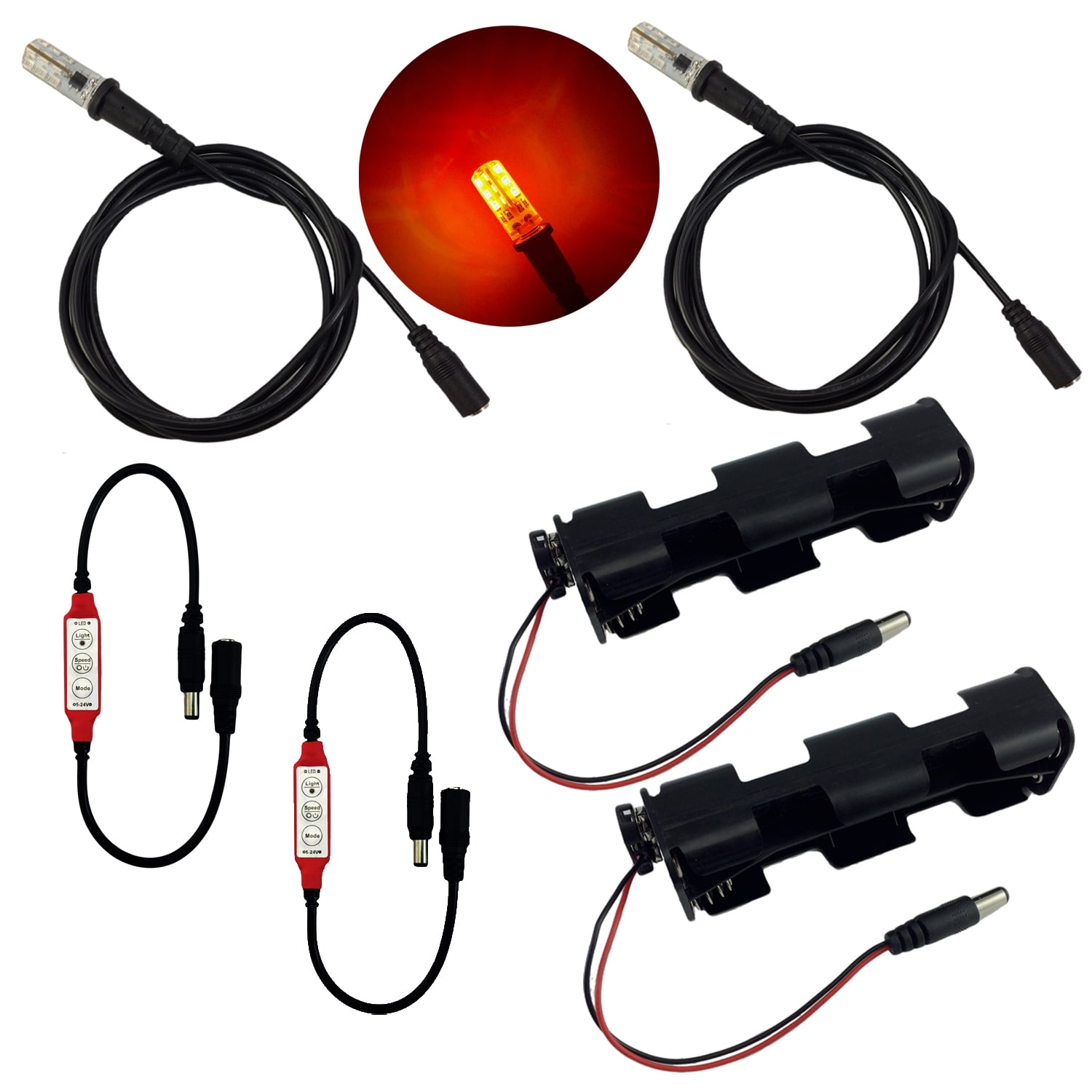 2 kits fire effects ember orange flame LED lights 5' bulb cable - props ...