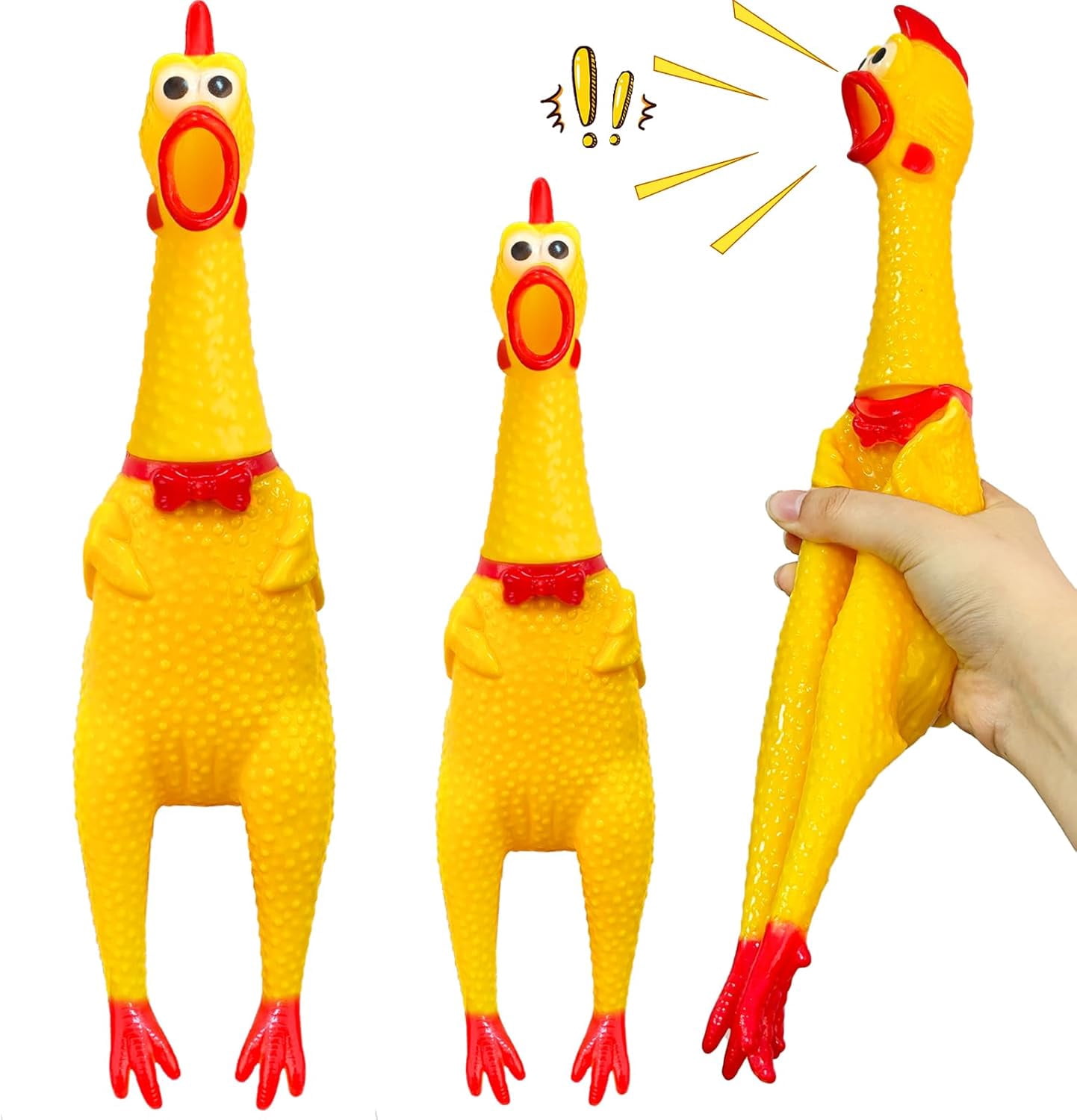 2 large squeaky rubber chickens, 15-inch and 12-inch yellow squeaky ...