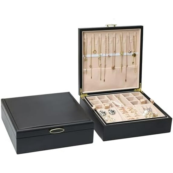 2-layer jewelry box，Jewelry Organizer with Handle，with hanging necklace ...
