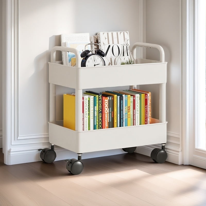 2-layer plastic roller cart with handles, multi-purpose storage ...