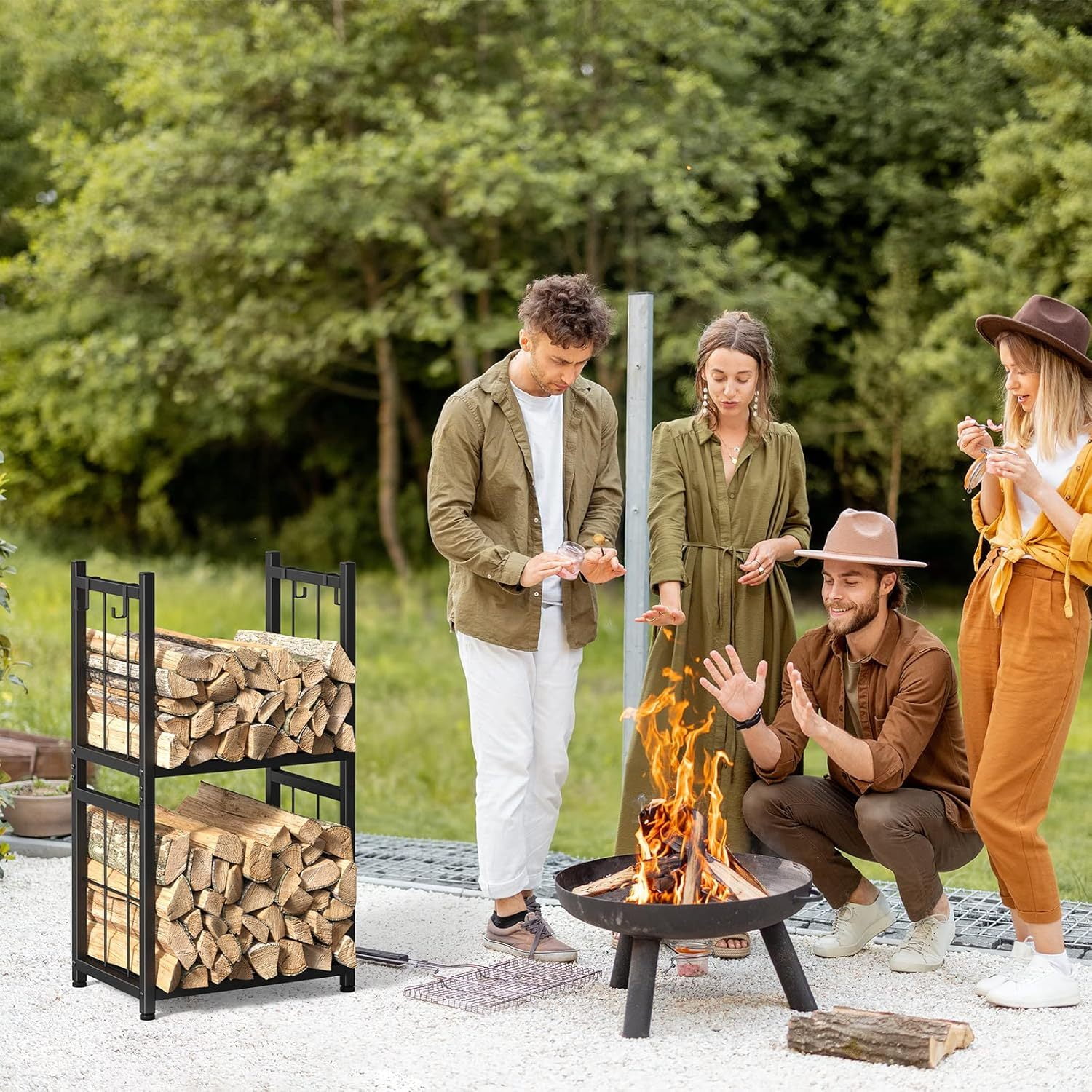 2-level Fireplace Wood Rack, Portable Wood Rack in Front of Indoor ...