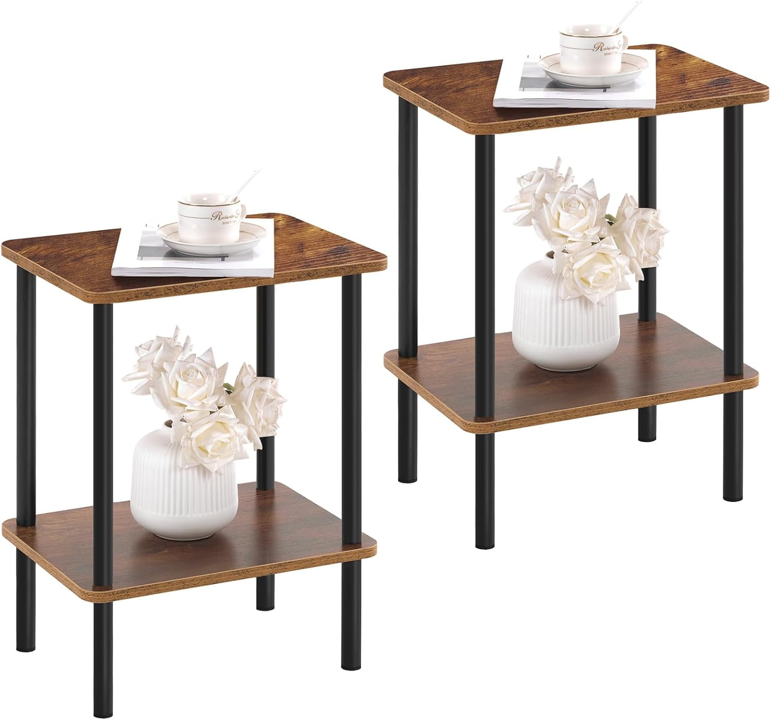 2-level end table, boho table with storage rack, bedside table, bedside ...