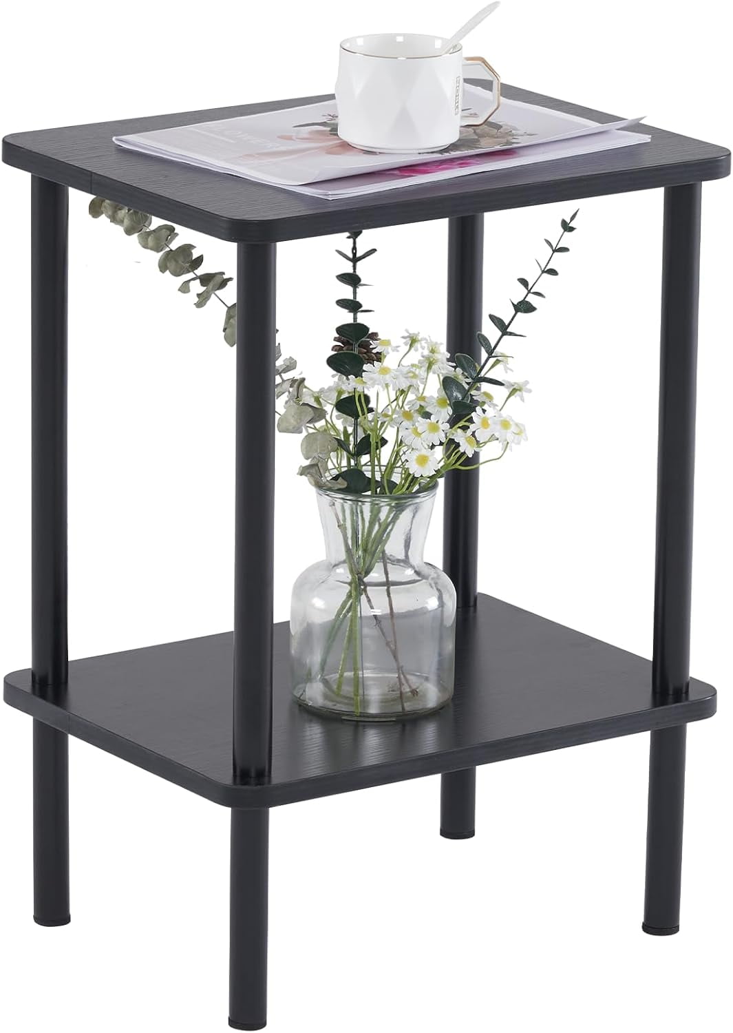 2-level end table, boho table with storage rack, bedside table, bedside ...