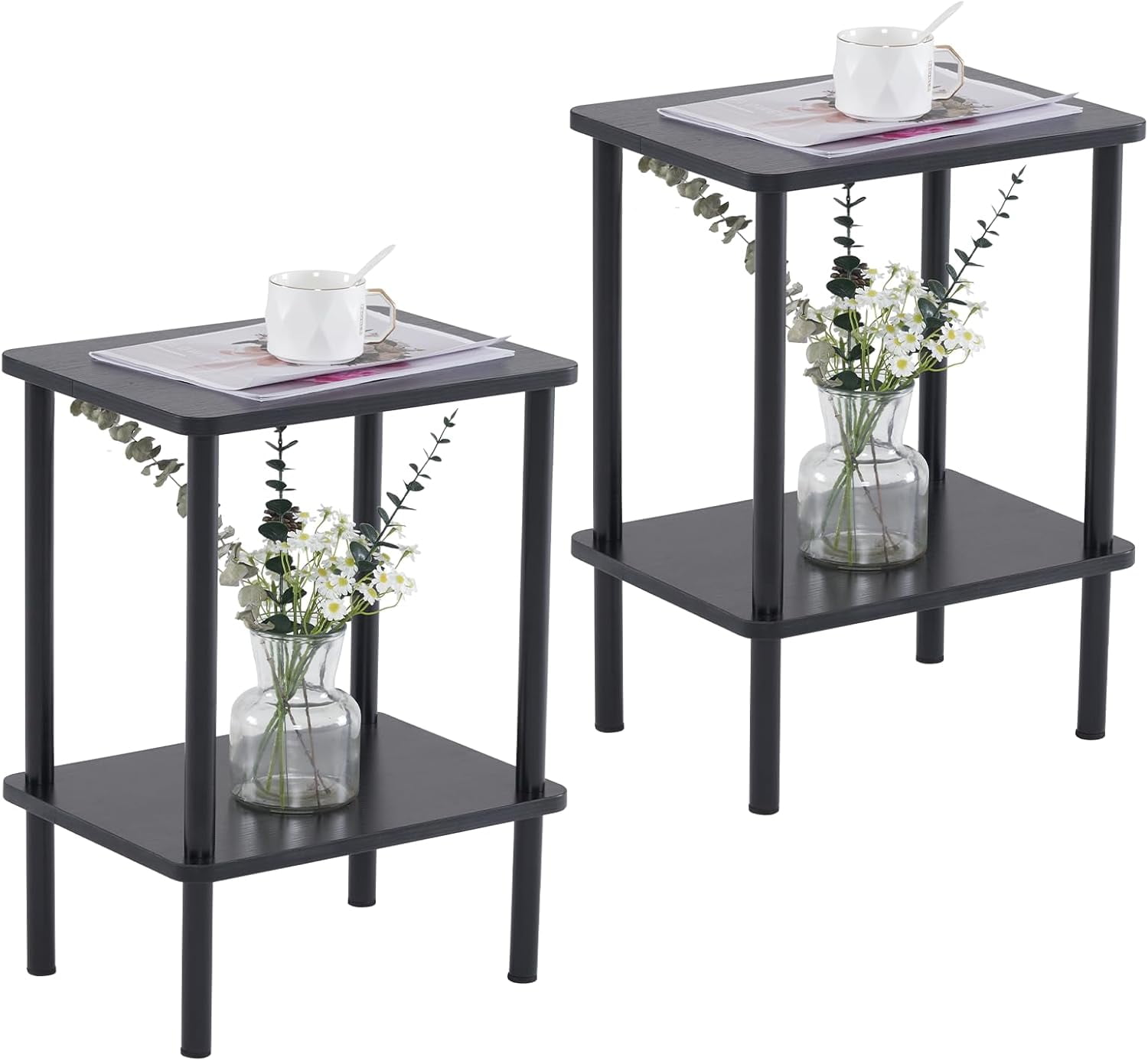 2-level end table, boho table with storage rack, bedside table, bedside ...