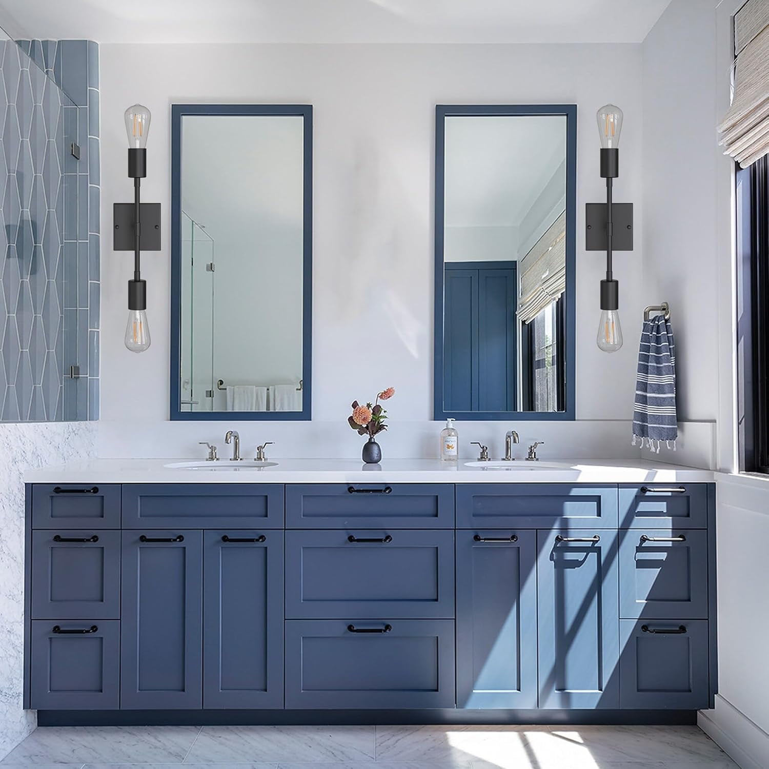 2-light Matte Black Iron Vanity Light Farmhouse Modern Industrial Wall ...