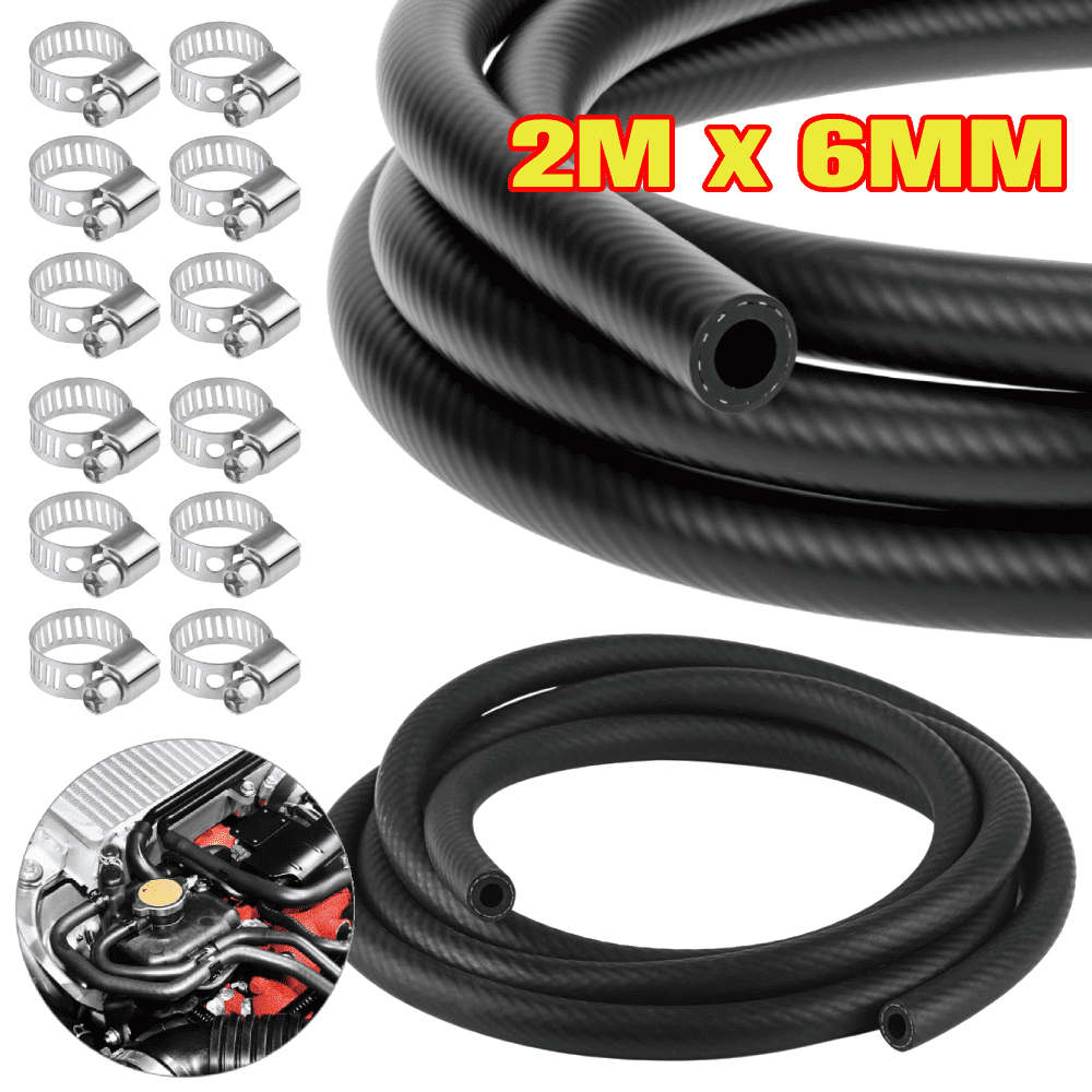 2 m Petrol Hose, 6 mm Inner Diameter, Black Fuel Hose with 12 Hose ...