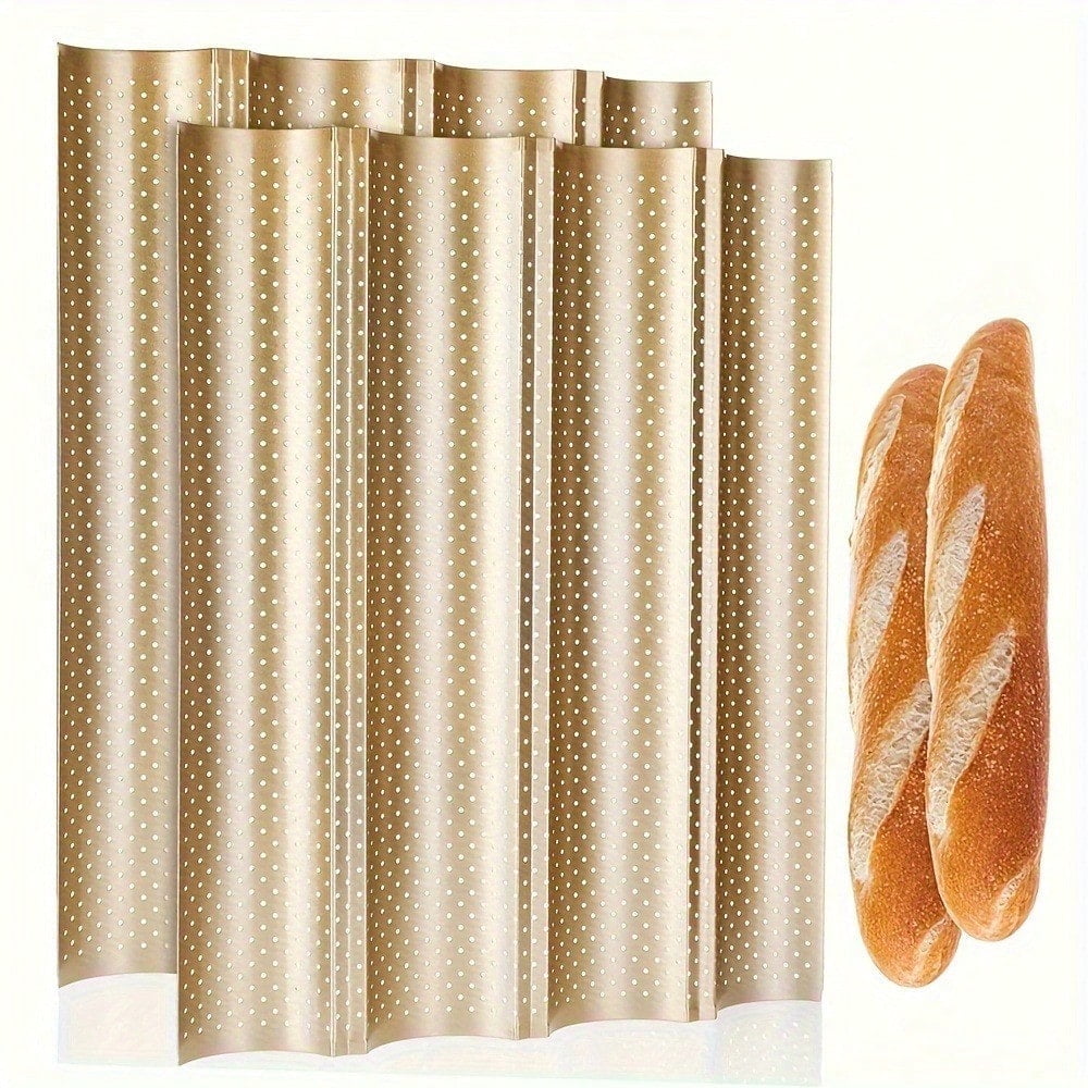2 non-stick perforated French bread baking pan 4 Wavy carbon steel ...