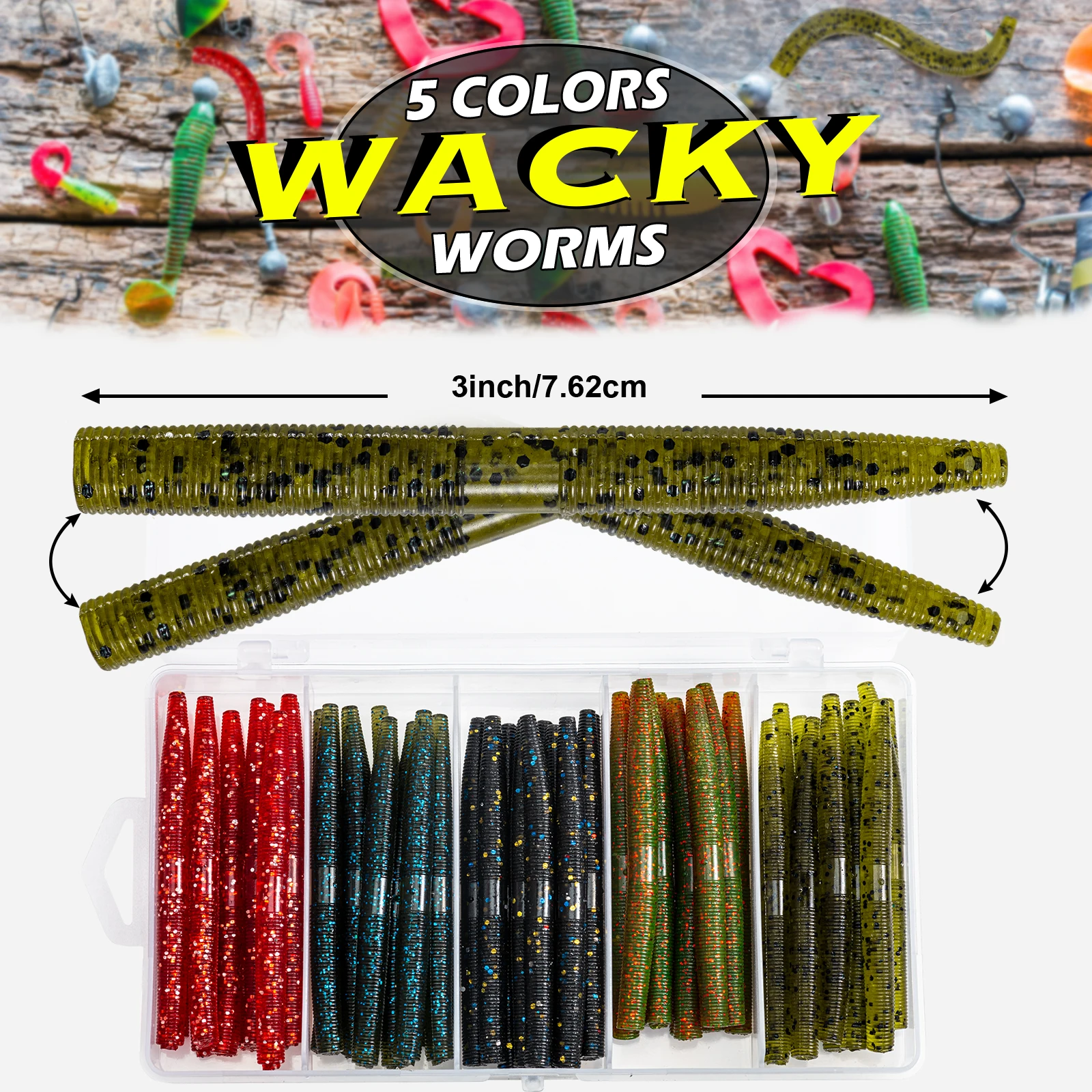 2 of 50pcs/lot Earthworm Baits 3in 4in Slow SinkingTrout Worm Soft ...