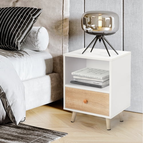 2 of Bedside Cupboard with 1 Drawer and Short Legs, End Table with ...