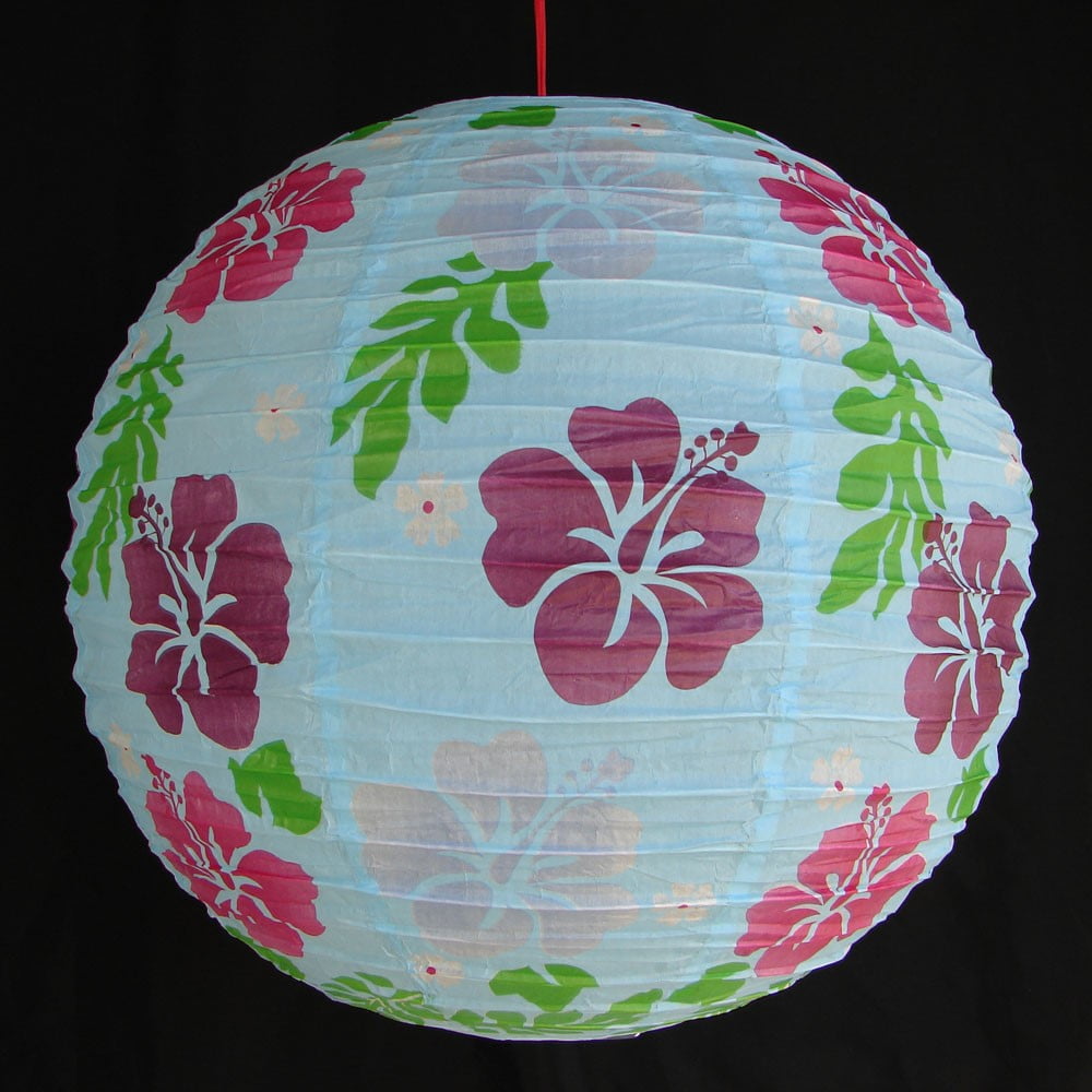 2 of Light Blue Paper Lanterns with Flower Pictures by Feng Shui Import ...