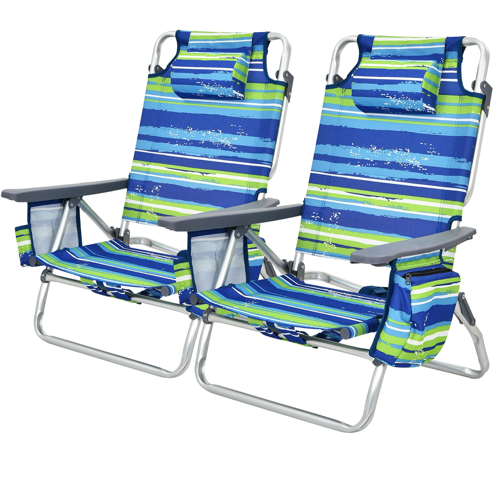 2 or 4-Pack Folding Beach Chair 5-Position Outdoor Reclining Chairs 2 ...