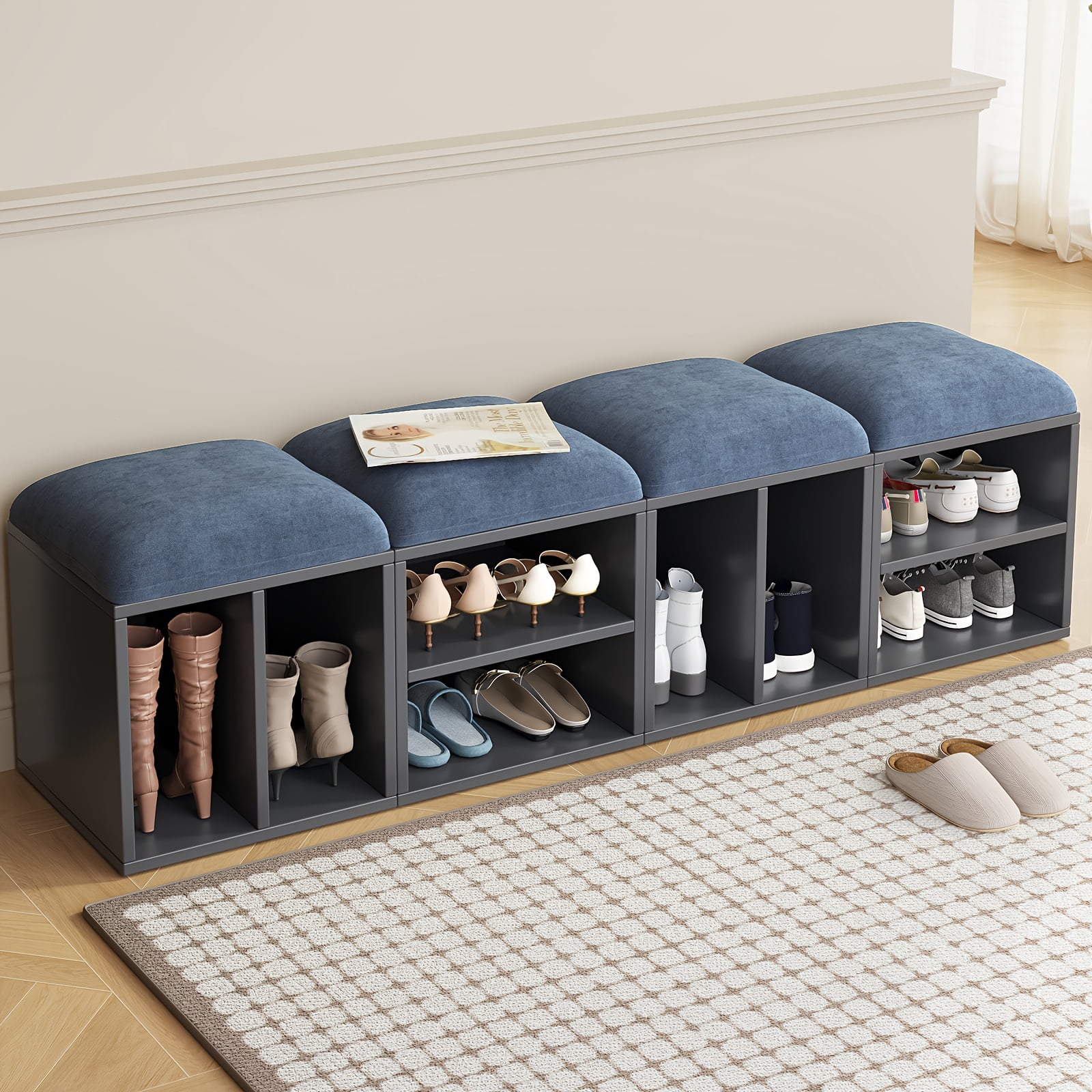 2 or 4-Pack Step Stool with Padded Seat and Storage, Contemporary ...
