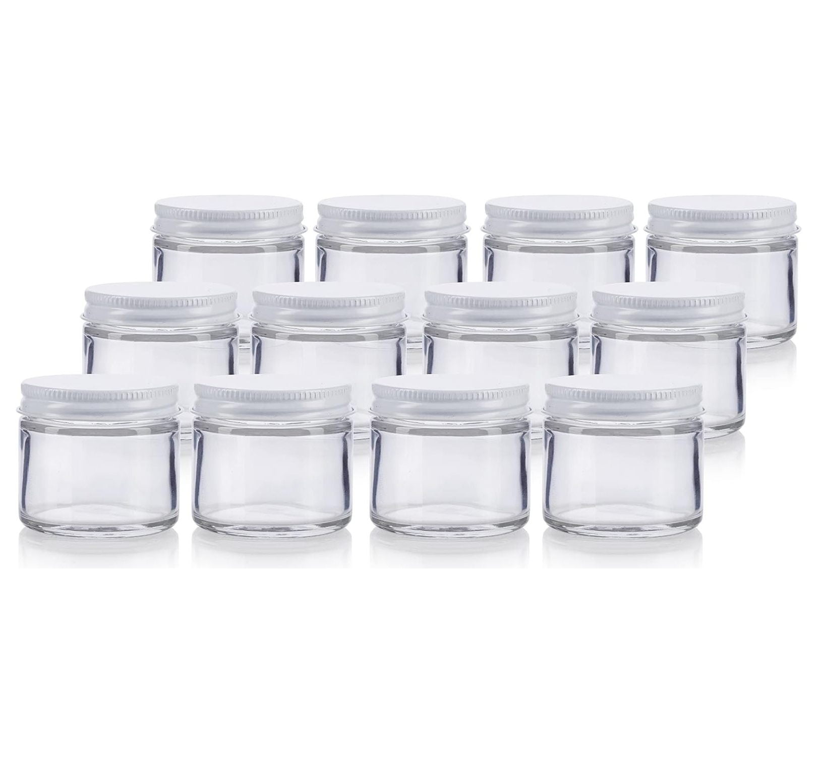 2 Oz 60 Ml Clear Thick Glass Straight Sided Jar With White Metal Airtight Lid 12 Pack