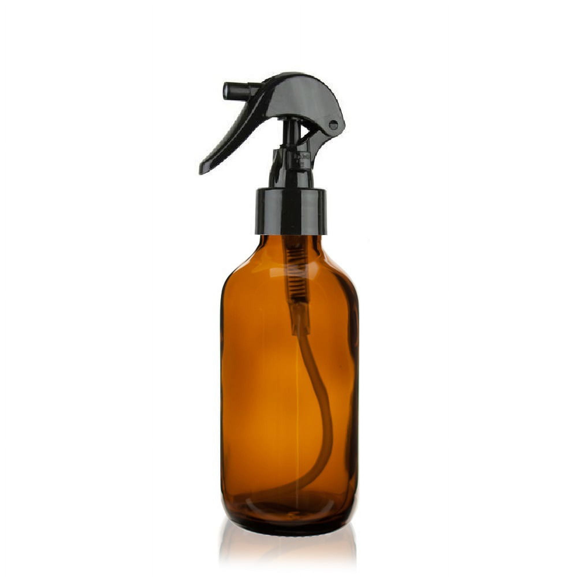 2 oz AMBER Boston Round Glass Bottle - w/ Black Mini Trigger Spray ...