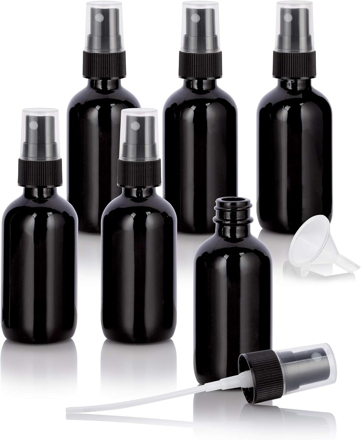 2 oz Black Glass Round Bottle with Fine Mist Black Spray (6 Pack ...