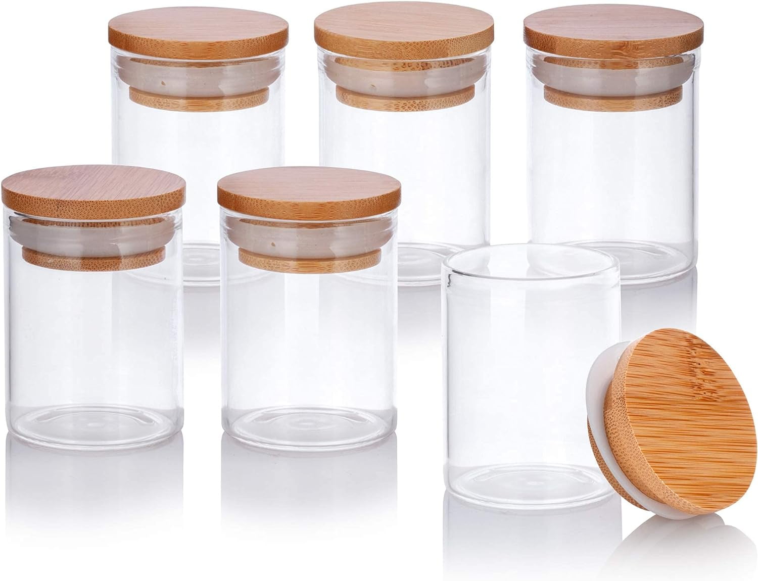2 oz Borosilicate Clear Glass Jars with Bamboo Silicone Sealed Lids (6 ...
