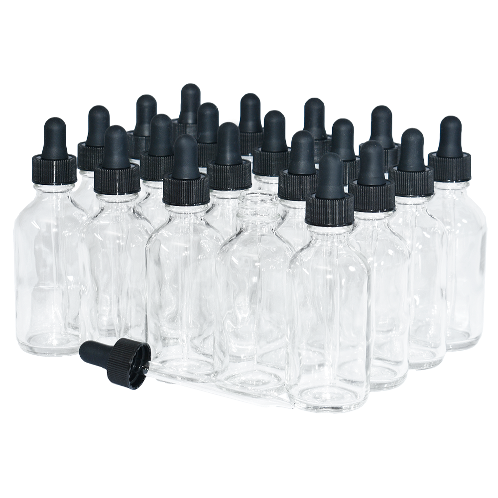 2 oz. Clear Boston Round with Large Bulb Black Glass Dropper (20/400 ...