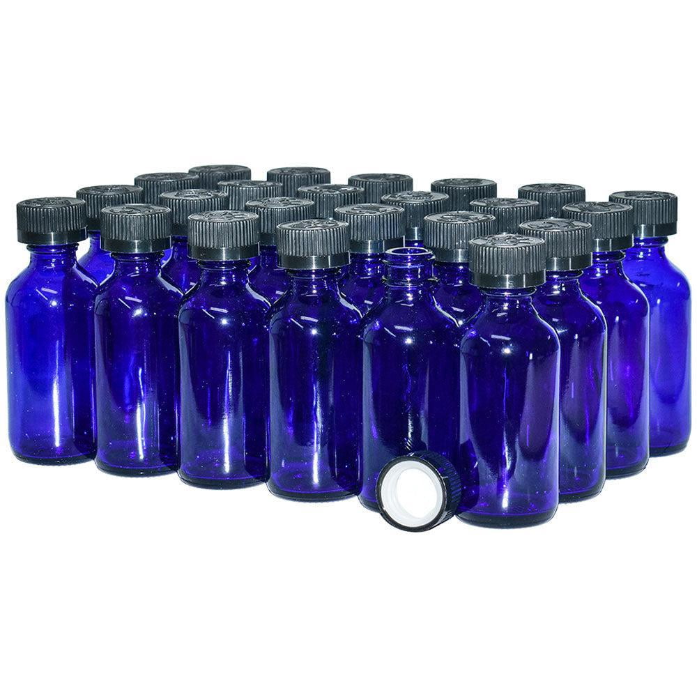 2 oz. Cobalt Blue Boston Round with Black Child-Resistant Cap (20/400 ...