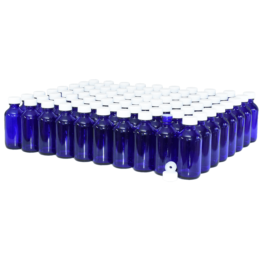 2 oz. Cobalt Blue Boston Round with Reducer and White Cap (20/400) (V23 ...