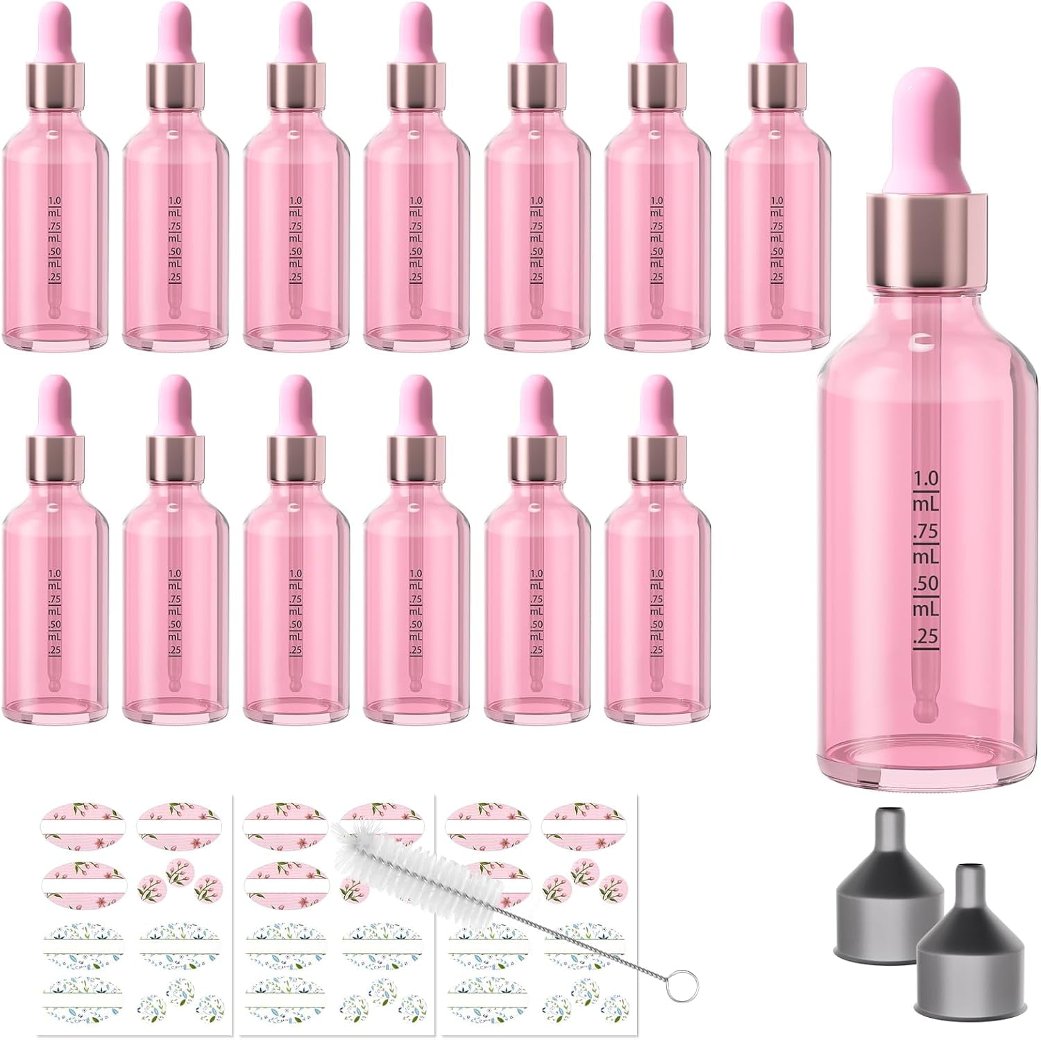 2 oz Pink Glass Dropper Bottles with Glass Scales, 12 Pack Tincture ...