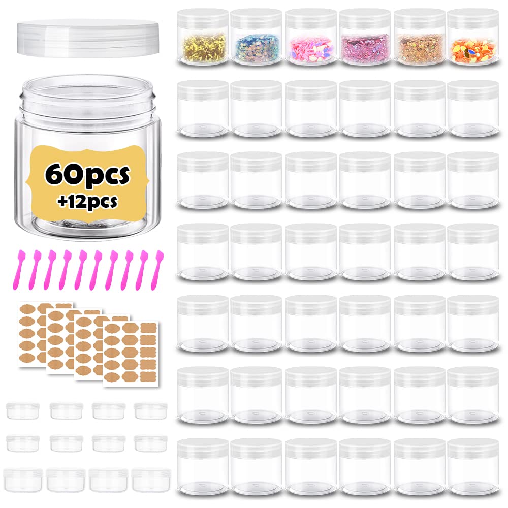 2 oz Plastic Containers with Lids 60pcs Plastic Jars with Clear Lids ...