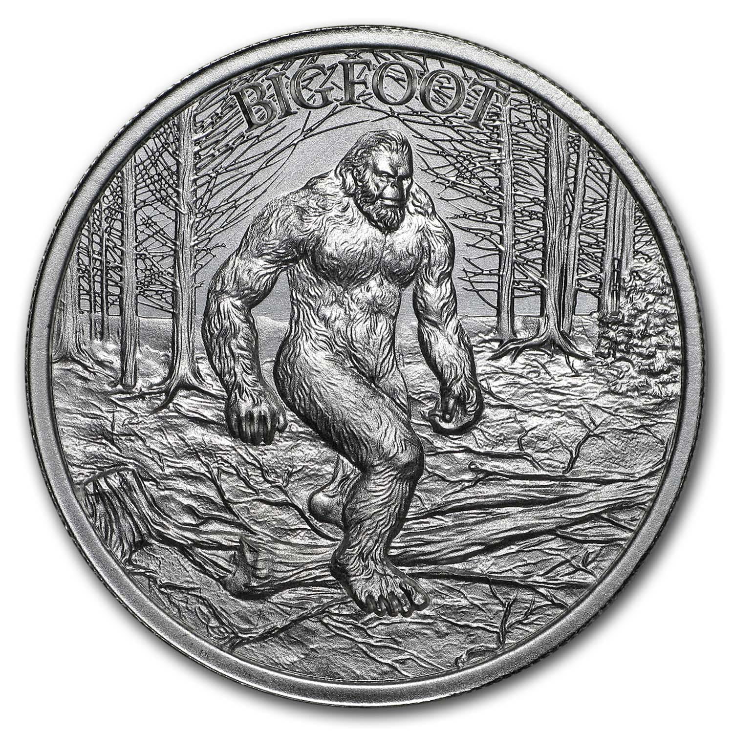 2 Ounce High Relief Bigfoot Silver Round from the Cryptozoology Series ...