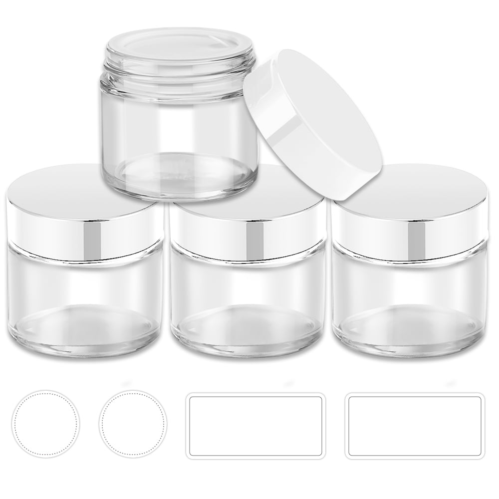 2 oz Small Glass Containers With Lids, Bumobum 4 Pack Clear Cream Jars ...