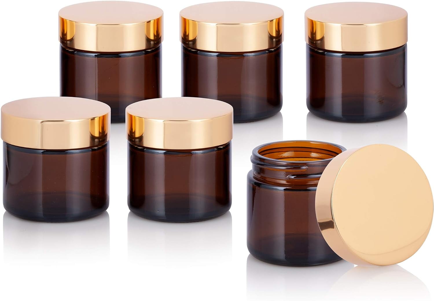 2 oz Thick Glass Straight Sided Jar with Metal Overshell Lid (6 pack ...