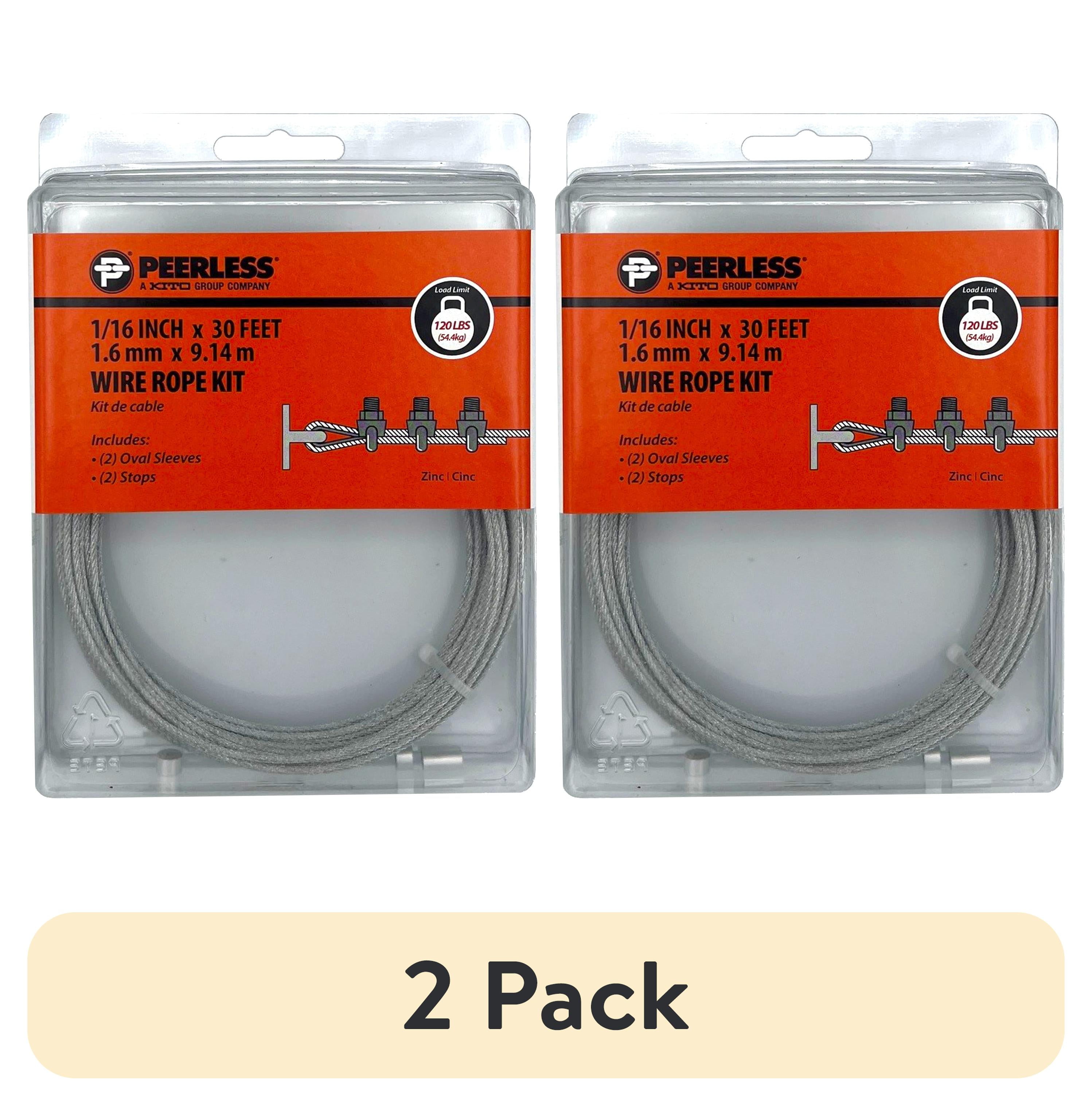 (2 pack) 1/16" Galvanized Wire Rope Kit with Ferrules and Stops, 30 ...