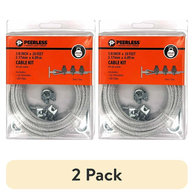 (2 pack) 1/8" Cable Wire Rope Kit with Clips and Thimbles, Galvanized ...