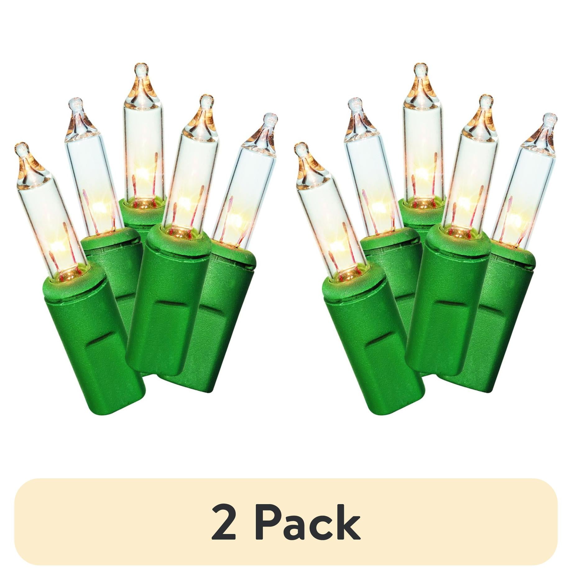 (2 pack) 100-Count Clear Incandescent Mini Christmas Lights, with Green ...