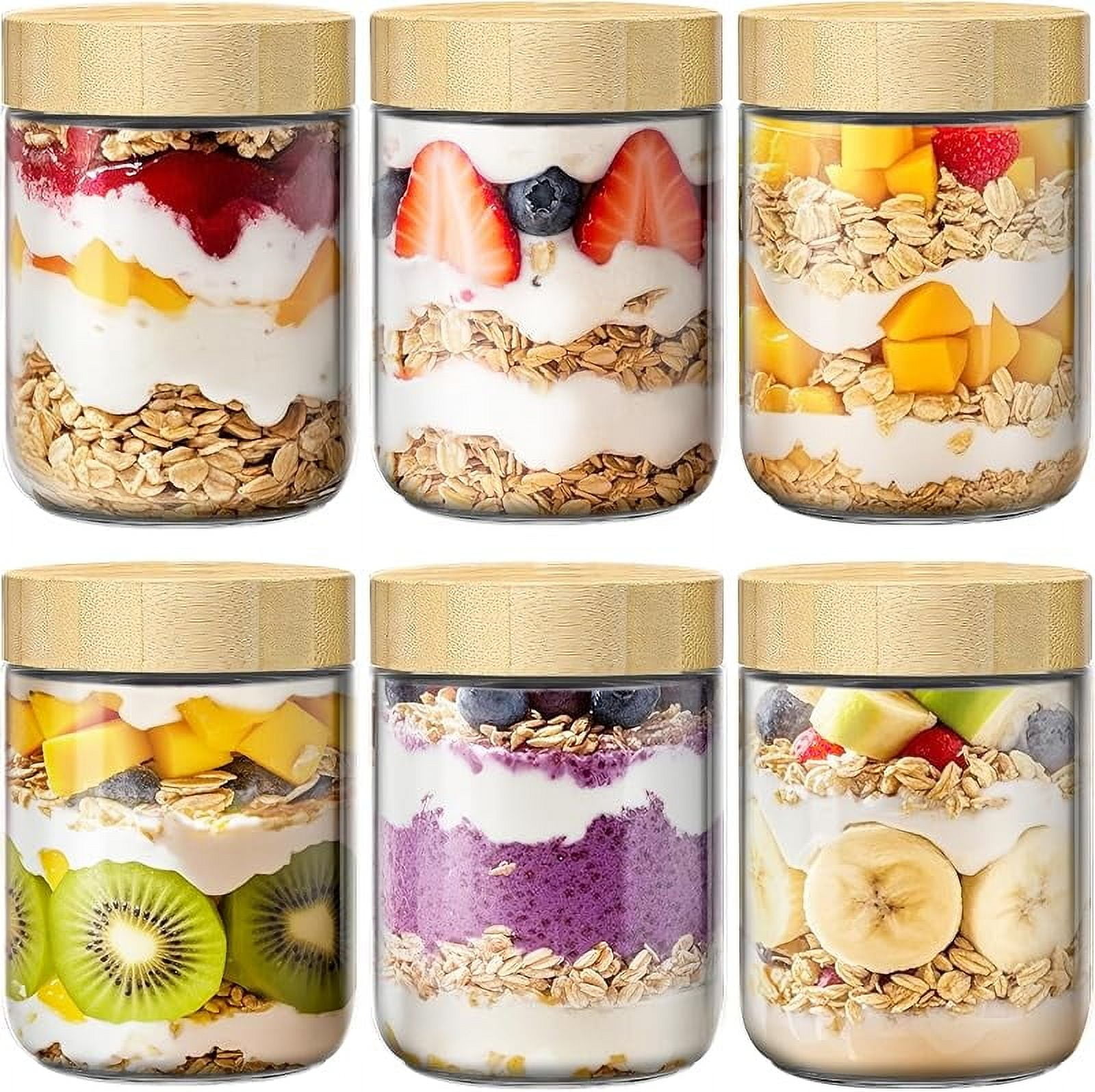 2 pack 10oz Overnight Oats Containers with Bamboo Lids, Glass Jars with Airtight Lids for Meal ...