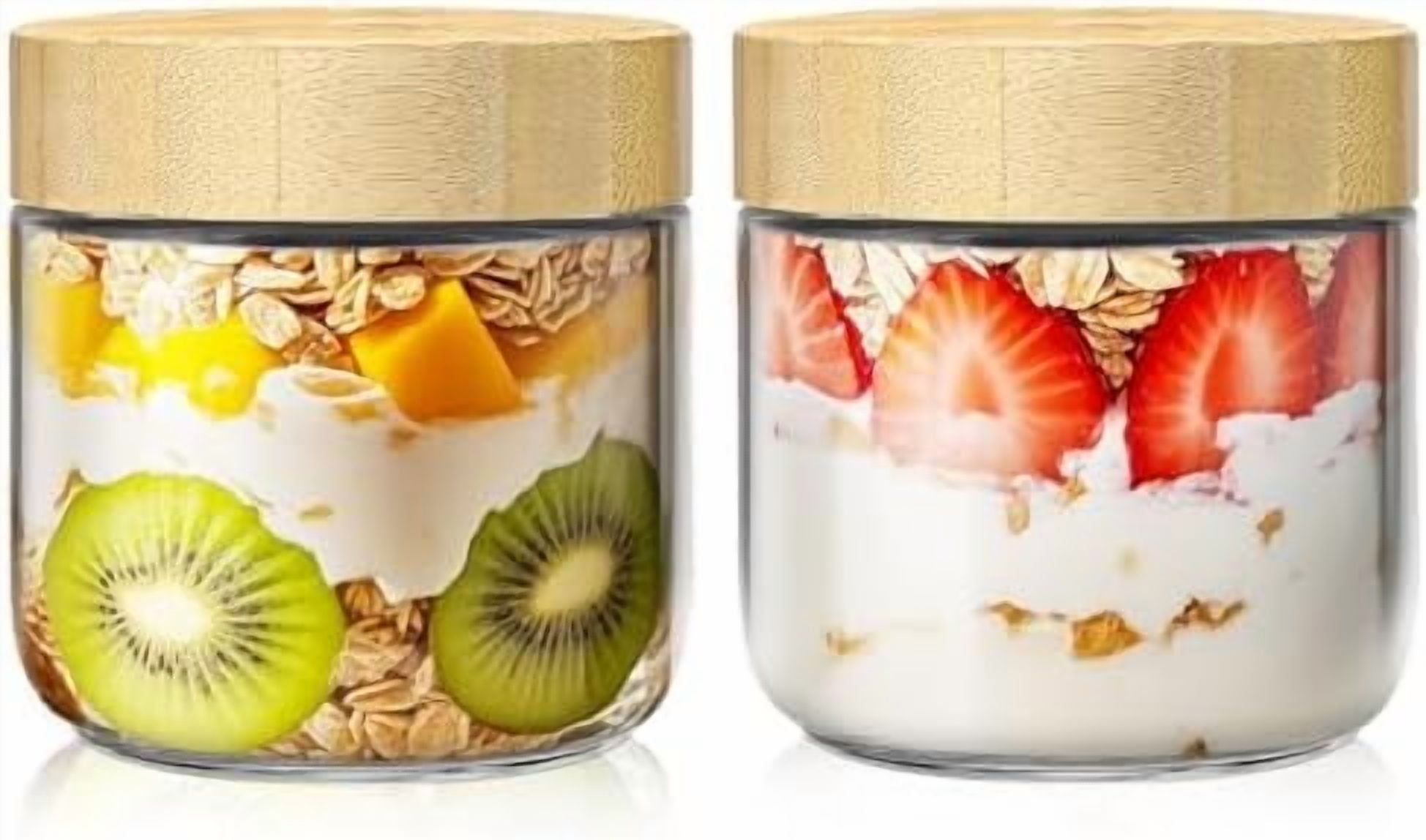 2 pack 10oz Overnight Oats Containers with Bamboo Lids, Glass Jars with ...