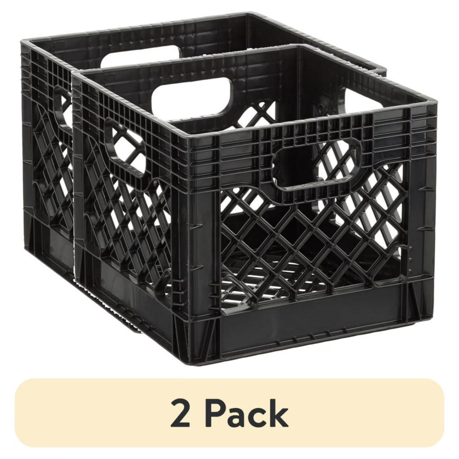 (2 pack) 16QT Heavy-Duty Plastic Milk Crate Black with Built-in Handles ...