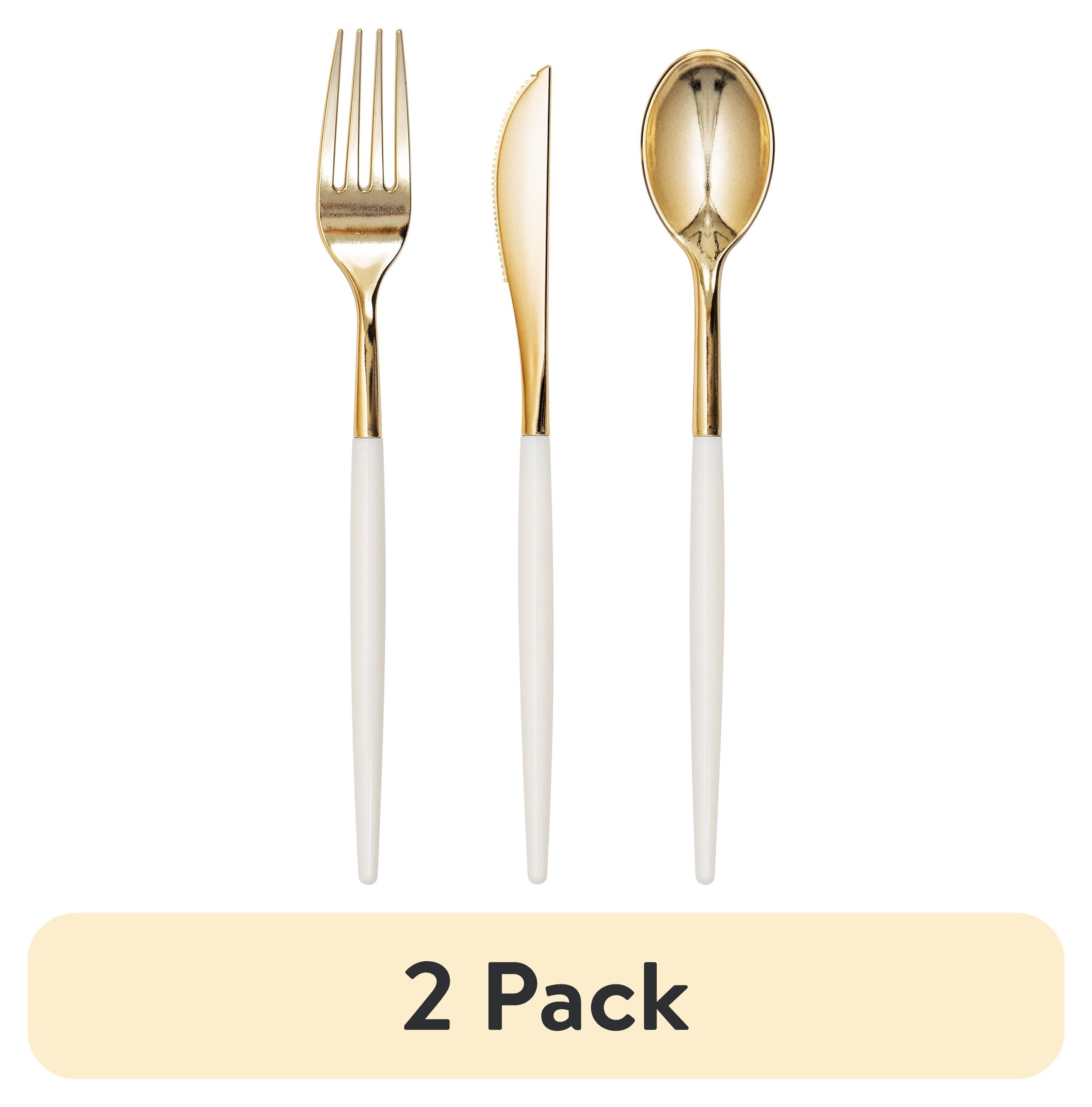 (2 pack) 18-Piece Disposable Cutlery Flatware Set, White with Gold Top ...