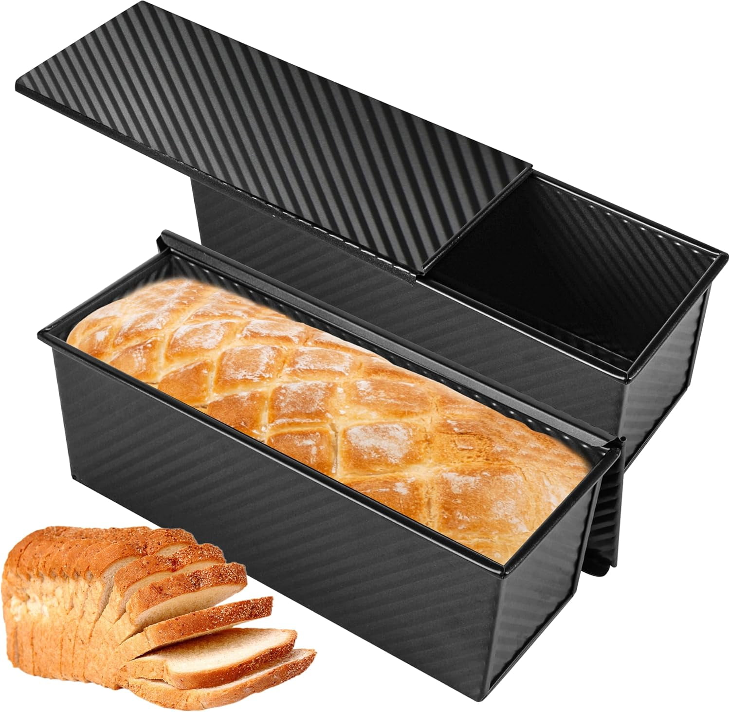 2-pack 2.2lb Gold Pullman Loaf Pan with Lid, Premium Non-Stick Coating ...