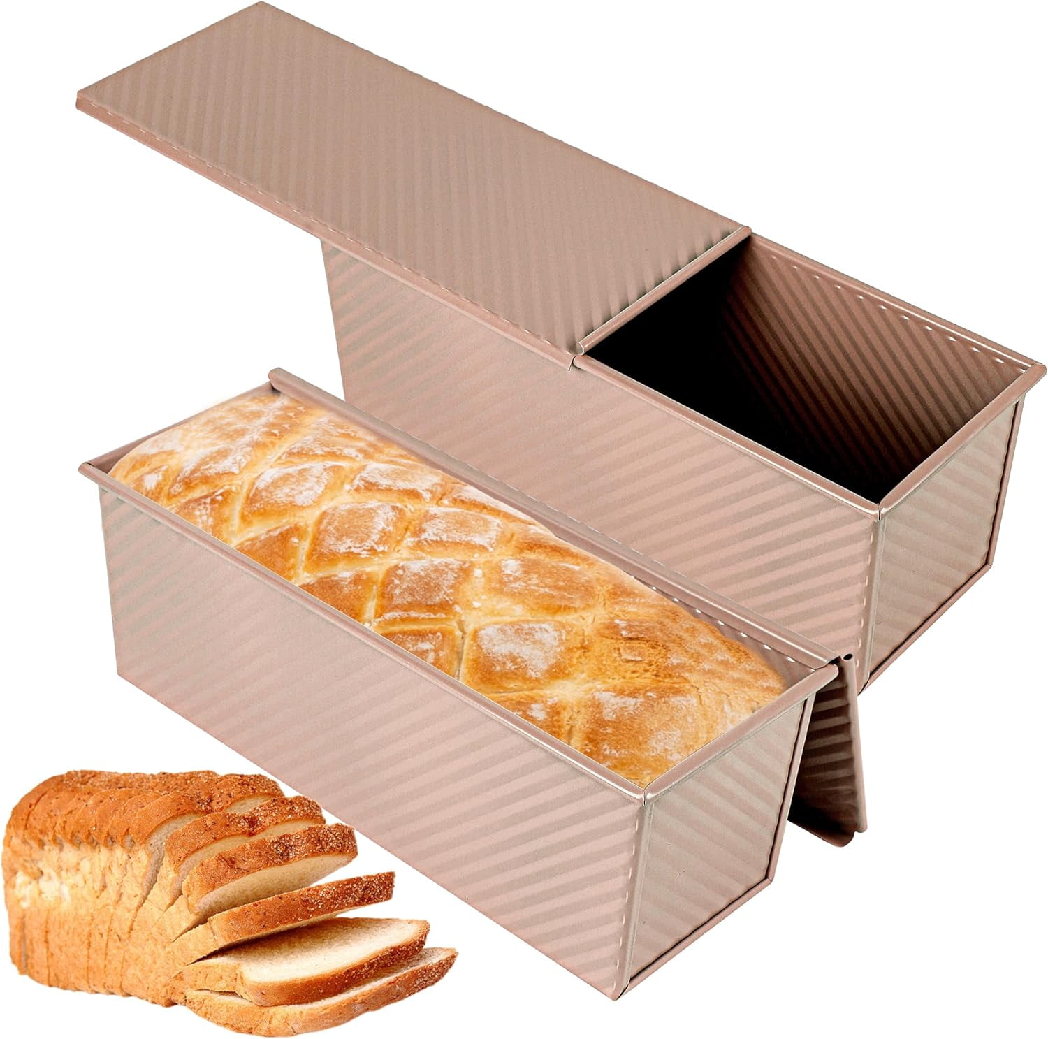 2-pack 2.2lb Gold Pullman Loaf Pan with Lid, Premium Non-Stick Coating ...