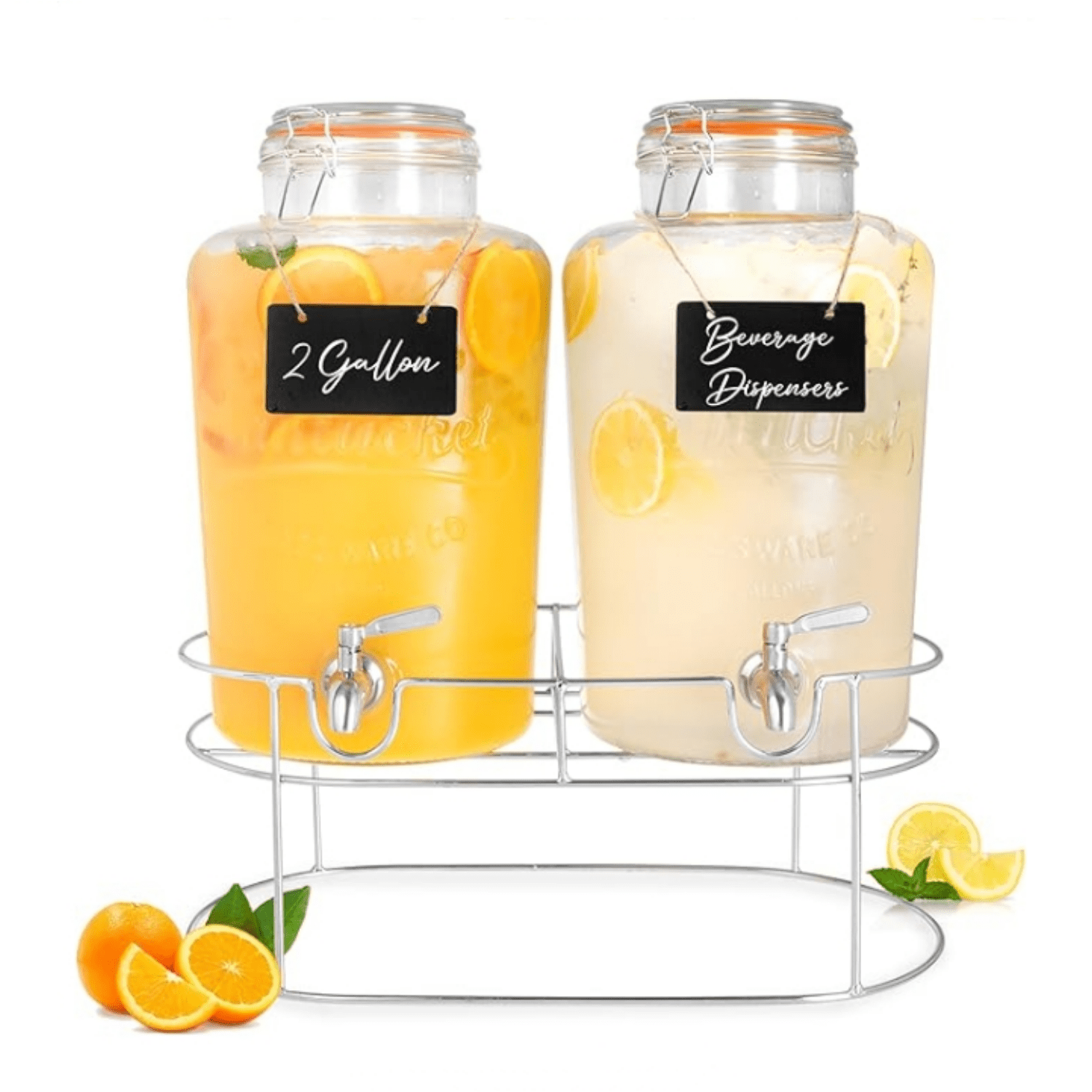 2 pack 2 Gallon Glass Beverage Dispenser with Stand- Wide Mouth Mason ...
