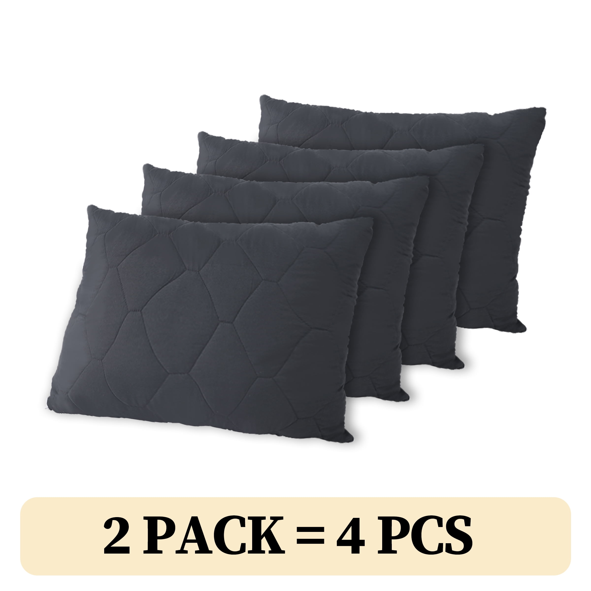 (2 pack) 2 Pack Standard Size Gray Zippered Pillow Protector, Waterproof Soft Breathable Pillow ...